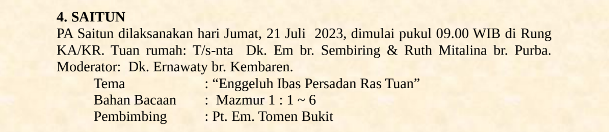BIMBINGEN PA SAITUN GBKP, 16 Juli – 22 Juli 2023 – GBKP RAWAMANGUN